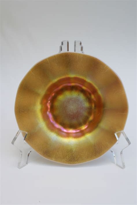 Vintage Steuben Art Glass Dish Or Pin Tray Gold Aurene Iridescent On