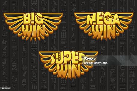 슬롯 심볼 카지노 또는 슬롯 게임을 위한 이집트 날개가 있는 Big Win Mega Win 및 Super Win 게임 자산을 위한 황금빛 검은색 아이콘 Bonus March