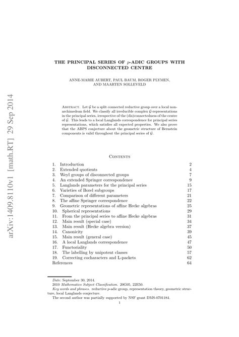 Pdf The Principal Series Of P Adic Groups With Disconnected Centre