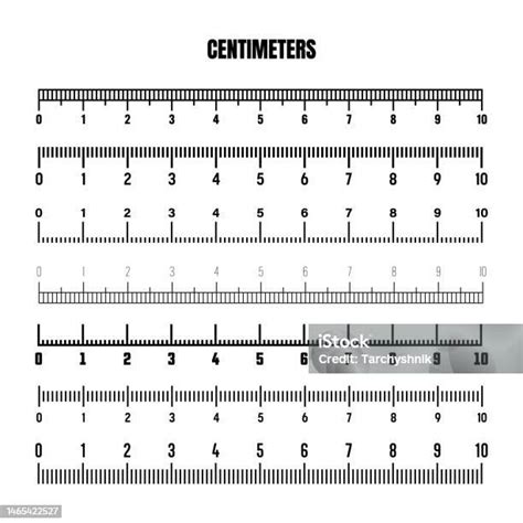 길이 또는 높이를 측정하기위한 사실적인 검은 센티미터 스케일 분할이 있는 다양한 측정 스케일 눈금자 테이프 측정 표시 크기 표시기 벡터 일러스트 레이 션 각도에 대한 스톡