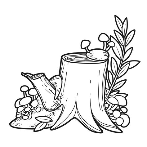 Gran Tocón Con Hiedra Y Hongos Toadstool Dibujo Lineal Para Colorear