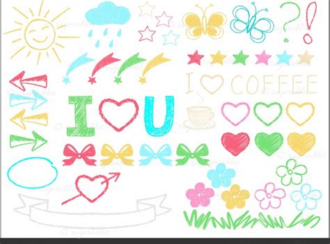 Chalkboard Elements Vector Illustrations Set Collection Sun Cloud Ribbons Hearts Arrows