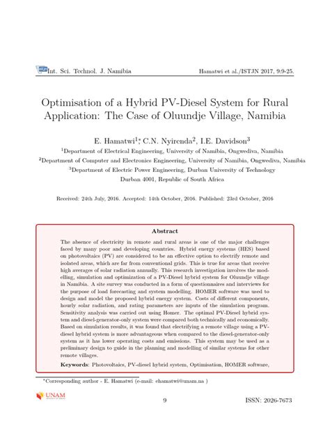 Optimisation Of A Hybrid Pv Diesel Syste Pdf Photovoltaic System Power Inverter
