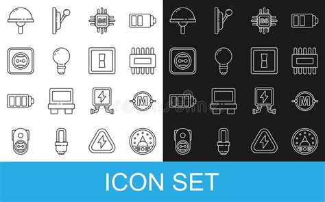 Set Line Ampere Meter Multimeter Voltmeter Electric Circuit Scheme Processor With