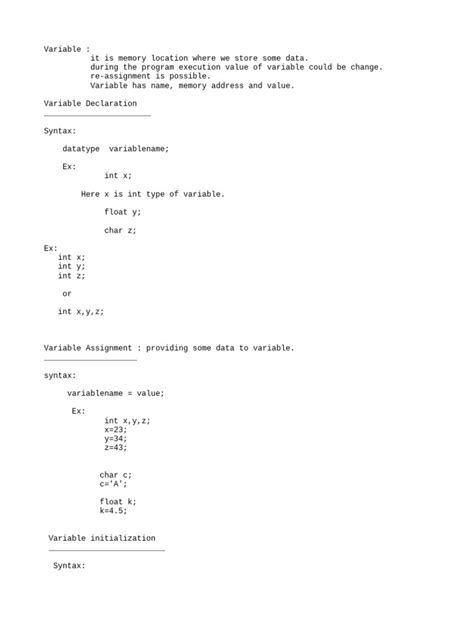 Variable And Printf Function In C Pdf