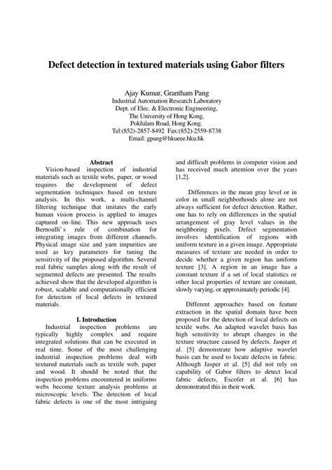 Pdf Defect Detection In Textured Materials Using Gabor Filters