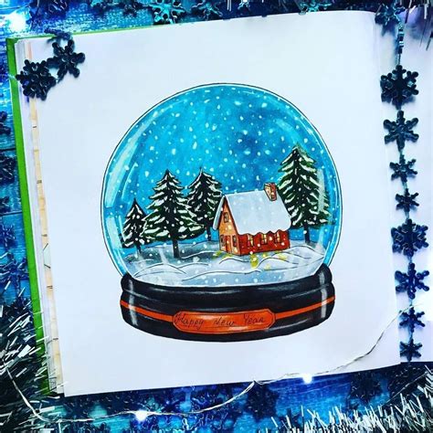 Новогодний шар со снегом рисунки