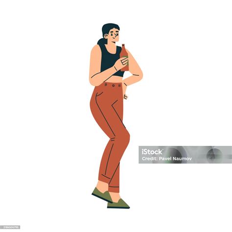 여자 캐릭터 와 맥주 병 에서 휴식 에서 자연 에서 그만큼 벡터 일러스트 레이 션 개념에 대한 스톡 벡터 아트 및 기타 이미지 Istock