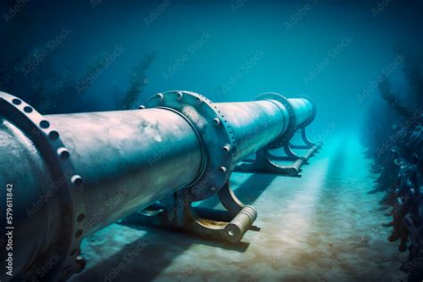 Gas Pipeline Under Water Metal Composite Plastic Material Pipes At The Bottom Of The Sea The