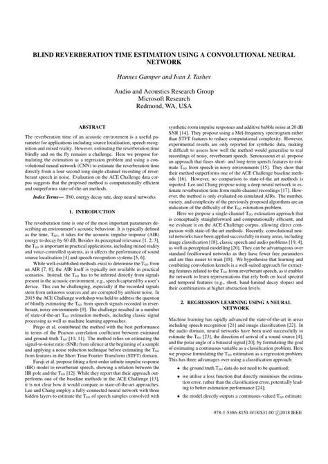 Pdf Blind Reverberation Time Estimation Using A Convolutional Neural Network