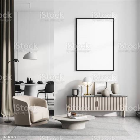 안락의자 서랍 및 식당이있는 밝은 거실 인테리어 포스터 모의 0명에 대한 스톡 사진 및 기타 이미지 0명 3차원 형태 가구 Istock
