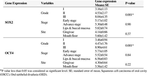 Association Of Expression Of Sox2 And Oct4 Marker With Pathological Download Scientific Diagram