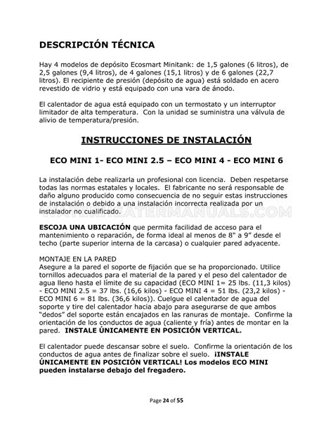 Ecosmart Mini 6 Water Heater Installation And Operating Instruction Manual Water Heater Manuals