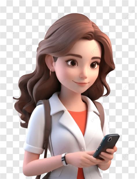 휴대전화를 사용하는 똑똑한 여성 소녀 3d 스타일 만화 그림 휴대전화를 사용하는 똑똑한 여성 소녀 3d 만화 그림 Png 일러스트 및 이미지 에 대한 무료 다운로드