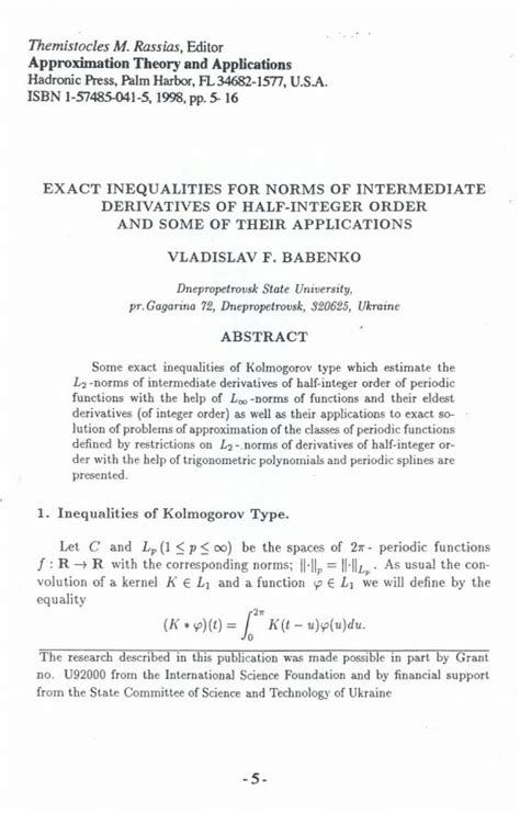Pdf Exact Inequalities For Norms Of Intermediate Derivatives Of Half Integer Order And Some Of