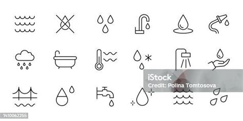 물방울 선 아이콘 세트 바다 바다 샤워 픽토그램 편집 가능한 스트로크 얇은 라인 물 아이콘입니다 아이콘에 대한 스톡 벡터 아트