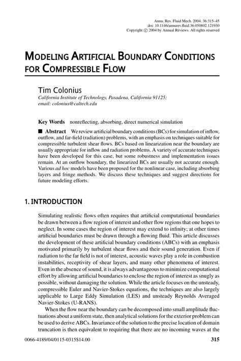 Pdf Modeling Artificial Boundary Conditions For Compressible Flow