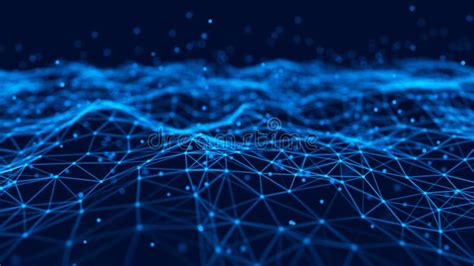 Abstract Futuristic Background Wave With Connecting Dots And Lines On Dark Background 3d
