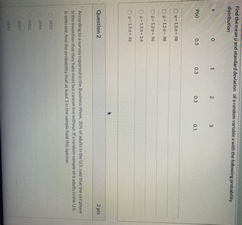 Solved Find The Mean And Standard Deviation Of A Random Chegg Com