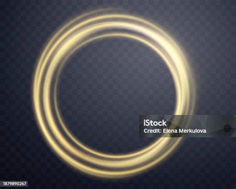 연기가 나는 금색 마법의 빛나는 반지 네온 현실적인 에너지 플레어 헤일로 링 어둡고 투명한 배경에 추상적인 조명 효과 벡터 일러스트 레이 션입니다 검은색에 대한 스톡 벡터