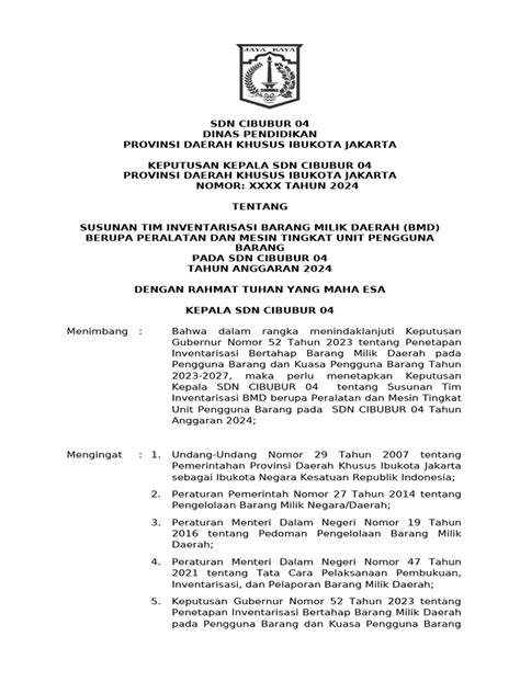 Form Sistem Format Sk Tim Inventarisasi Upb Isian Sekolah 1 Cibubur 04 Buang Pdf