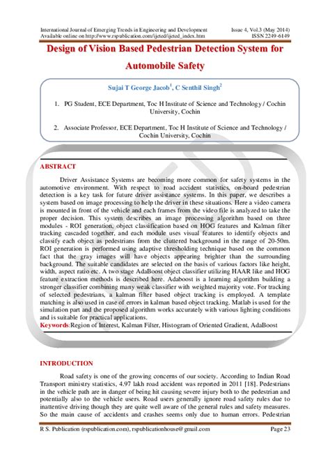 Pdf Design Of Vision Based Pedestrian Detection System For Automobile