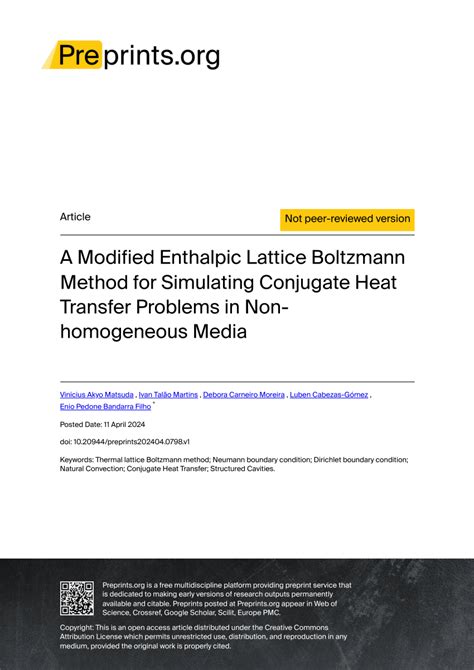 Pdf A Modified Enthalpic Lattice Boltzmann Method For Simulating Conjugate Heat Transfer