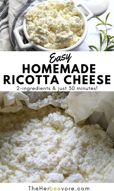 Whole Milk Ricotta Cheese Recipe Only 2 Ingredients The Herbeevore