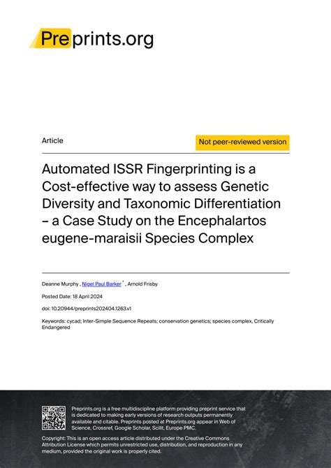 pdf automated issr fingerprinting is a cost effective way to assess genetic diversity and