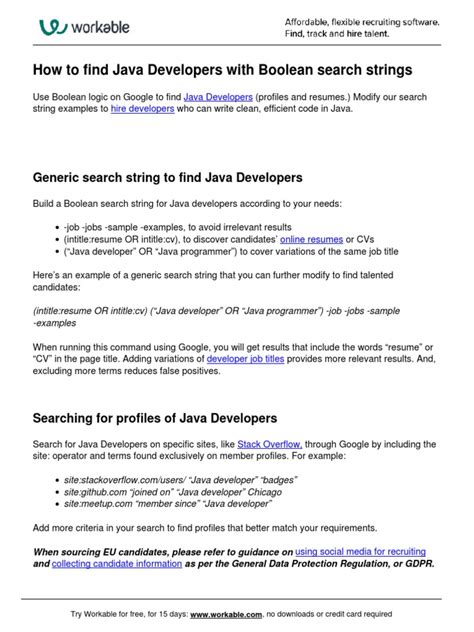 How To Find Java Developers With Boolean Search Strings Pdf Java