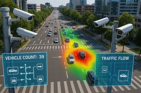 Smart City Ai Traffic Surveillance Over Modern Urban Intersection Stock