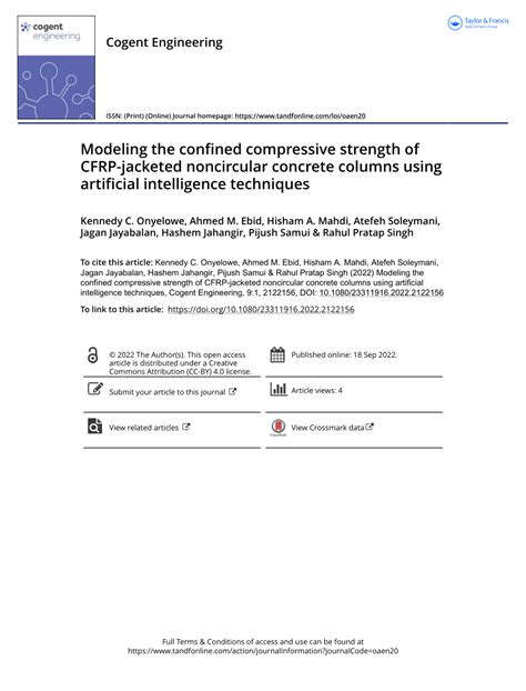 Pdf Modeling The Confined Compressive Strength Of Cfrp Jacketed Noncircular Concrete Columns