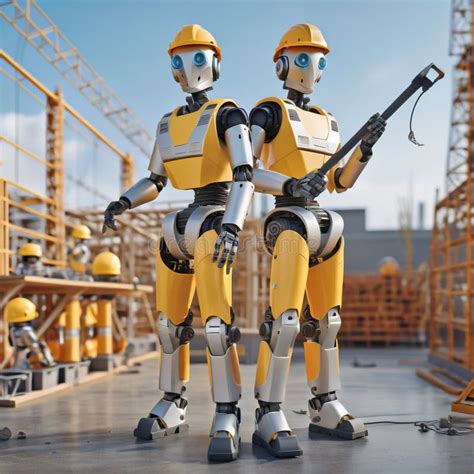 Robot Builders Work On A Construction Site With Tools Made With Ai Stock Illustration