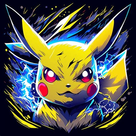 A Detailed Illustration Face Evil Pikachu Shot Electric Lightning