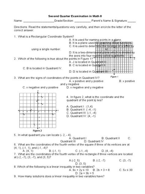 Math 8 Second Quarter Examinaupload Pdf Cartesian Coordinate System Vertex Graph Theory