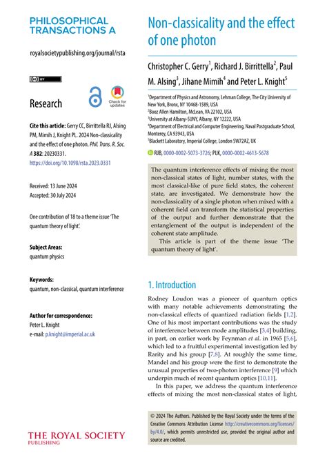 Pdf Non Classicality And The Effect Of One Photon