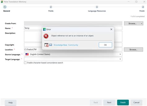 Receiving Object Reference Not Set To An Instance Of An Object Error Message When Creating Tms