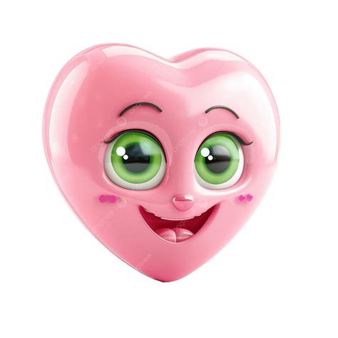 Pink Heart Emoji With Smiley Face And Green Eyes Heart Emoji Smiley