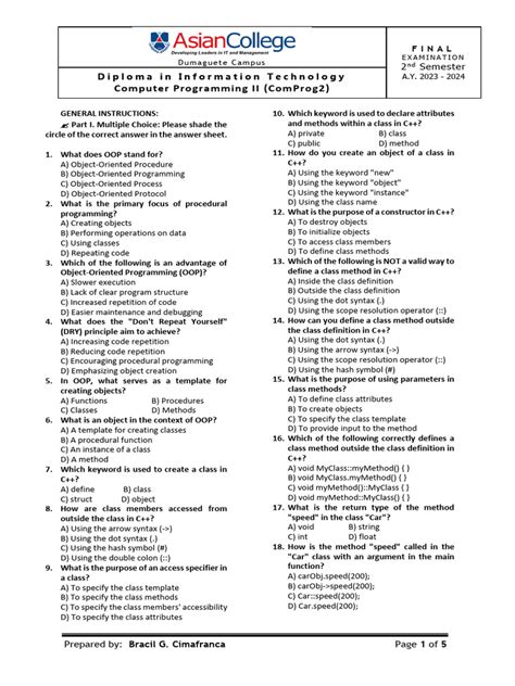 Comprog2 Final Exam Guide 2023 2024 Pdf Class Computer Programming