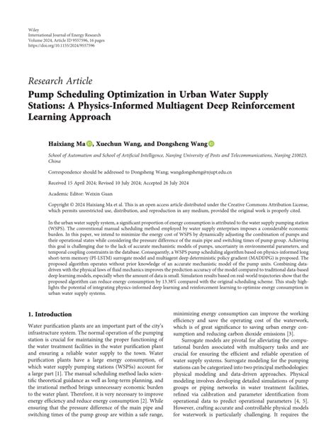 Pdf Pump Scheduling Optimization In Urban Water Supply Stations A