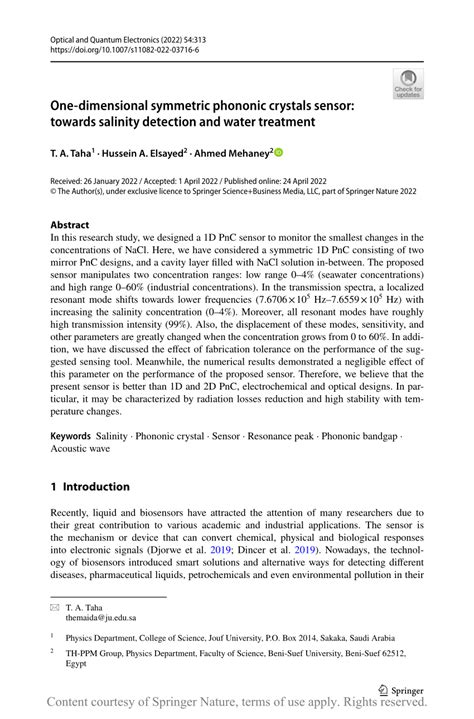 One Dimensional Symmetric Phononic Crystals Sensor Towards Salinity