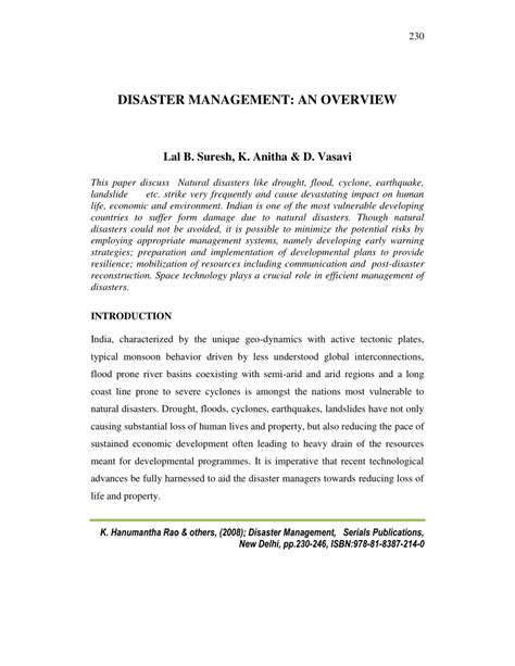Pdf Disaster Management An Overview