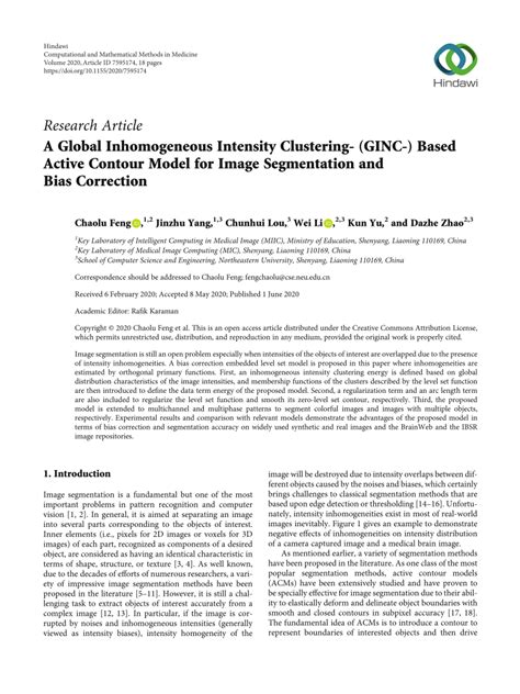 Pdf A Global Inhomogeneous Intensity Clustering Ginc Based Active Contour Model For Image