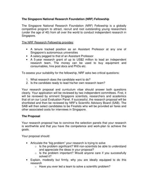Nrf Fellowship Proposal Template 2010 20100816 National