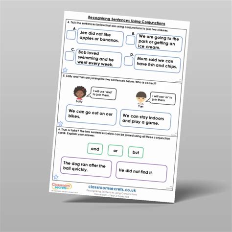 Year 2 Recognising Sentences Using Conjunctions Homework Resource Classroom Secrets