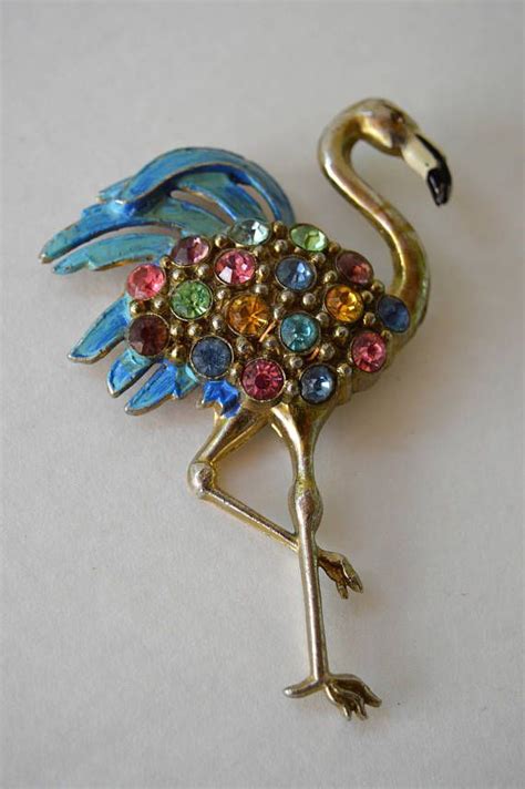 Vintage Flamingo Rhinestone Brooch Etsy Flamingo Jewelry Brooch
