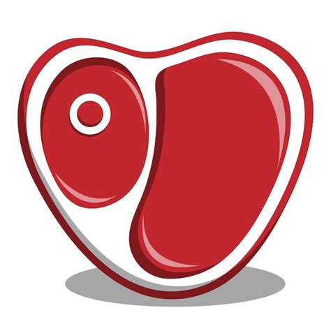 심장 모양의 스테이크 고립 된 벡터 일러스트 레이 션 원시 고기의 만화 스타일 조각입니다 고기 애호가 프리미엄 벡터