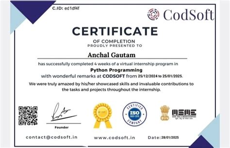 codsoft python internship anchal gautam