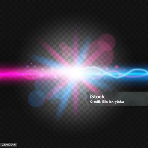 벡터 매직 라이트 파란색과 분홍색 반짝이 보케 조명과 반짝임 투명한 배경에 렌즈 플레어 효과가있는 빛나는 별과 불꽃 구도에 대한 스톡 벡터 아트 및 기타 이미지 Istock