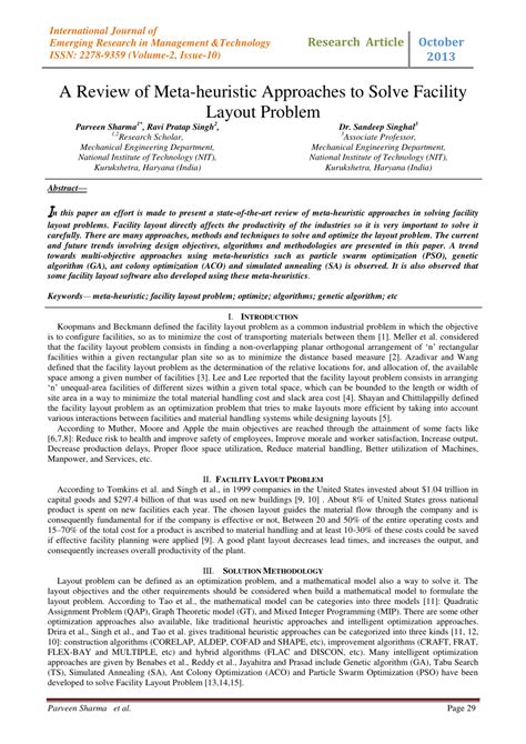 Pdf A Review Of Meta Heuristic Approaches To Solve Facility Layout Problem